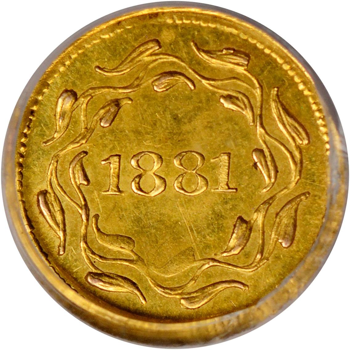 Token - 1881-Dated California Bird & Butterfly Gold Charm NGC MS63