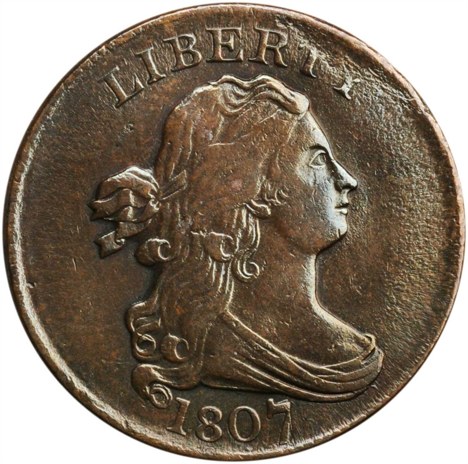 1807 Draped Bust Half Cent. C-1, the only known dies. Rarity-1. AU ...