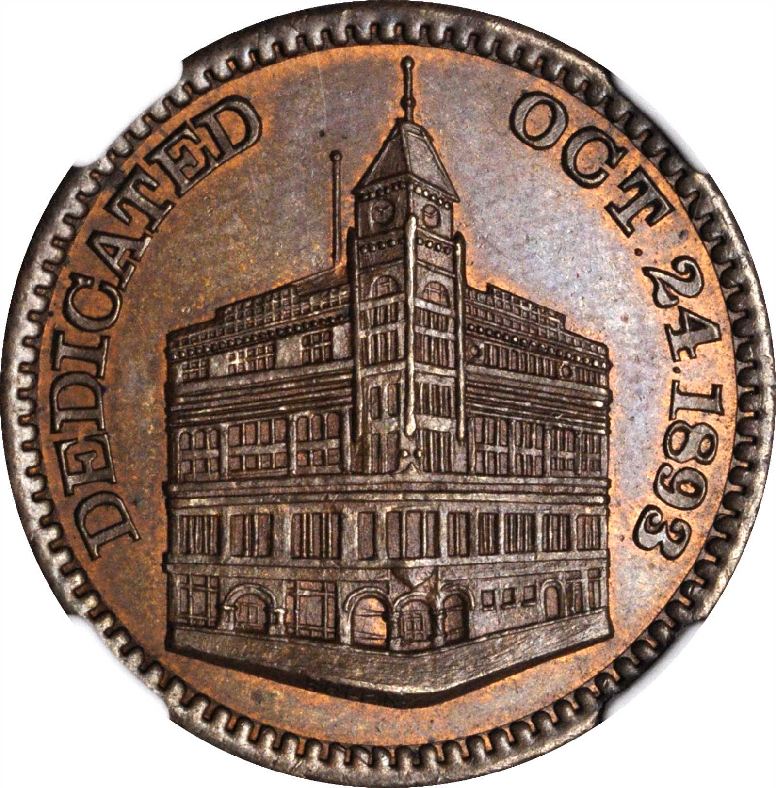 1893 Masonic Temple Cornerstone Laying Medal. By John Adams Bolen ...