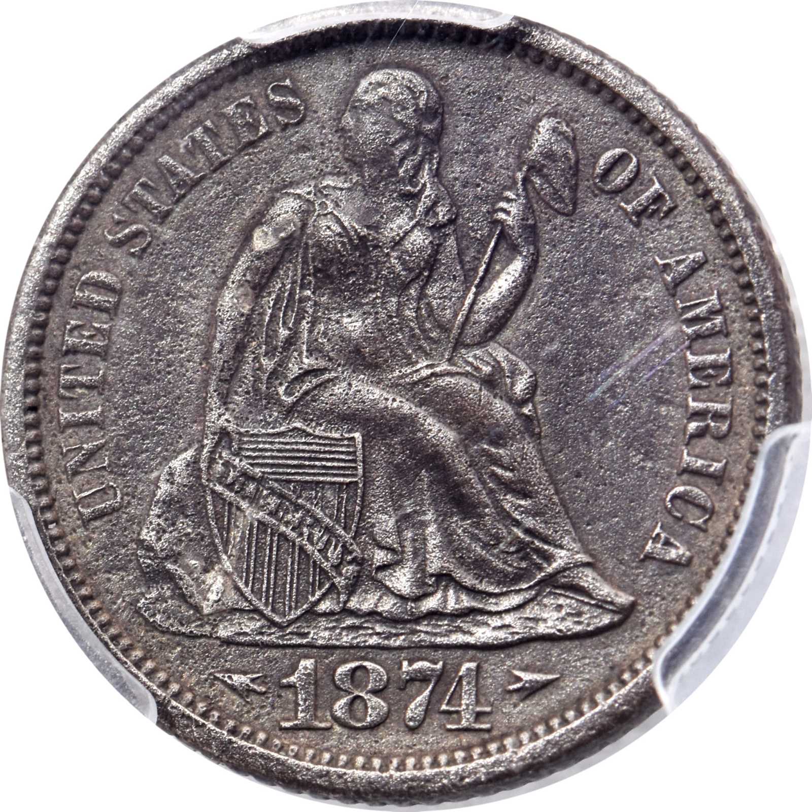 1874-CC Liberty Seated Dime. Arrows. Fortin-101, the only known dies ...