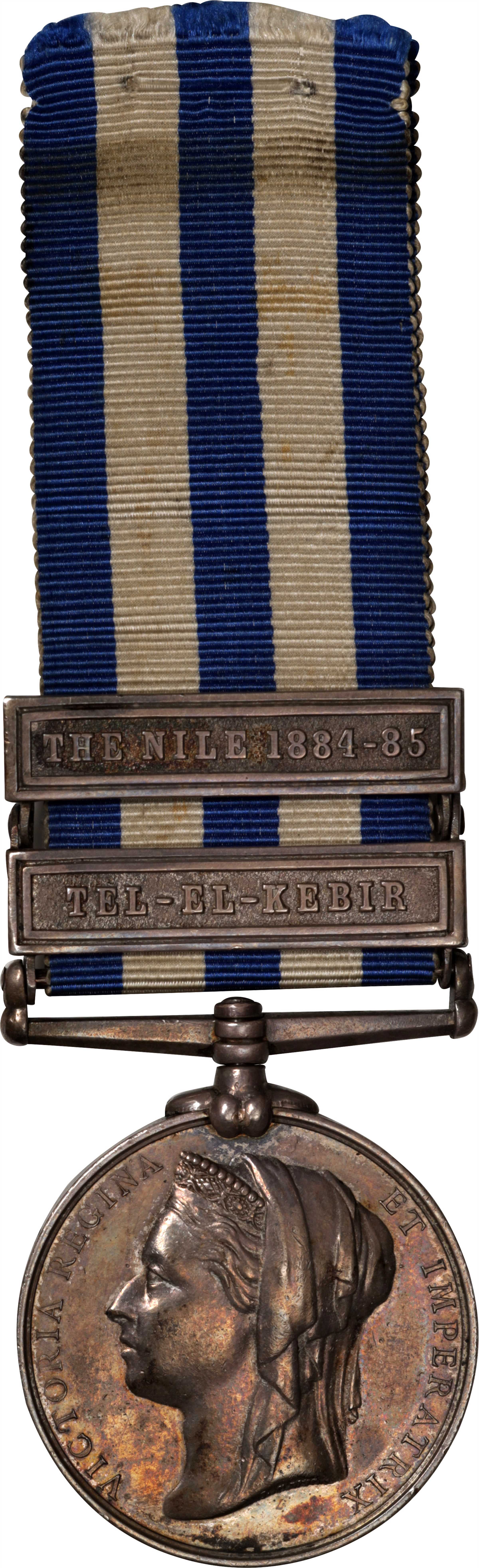 1882 Egypt medal with two clasps: THE NILE 1884-85, TEL-EL-KEBIR ...