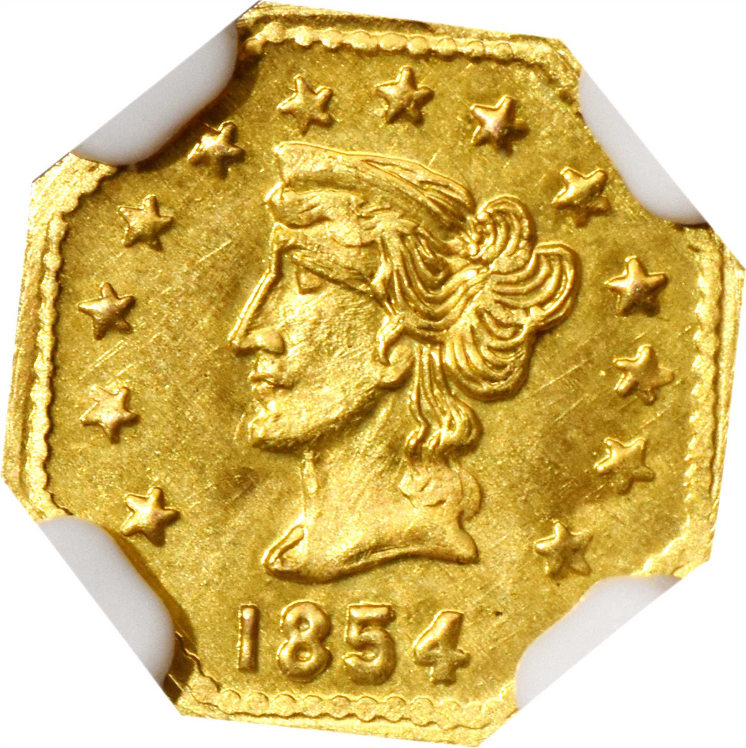 "1854" California Gold Token. Octagonal 1/2. Liberty / Bear #2c. MS-67 ...