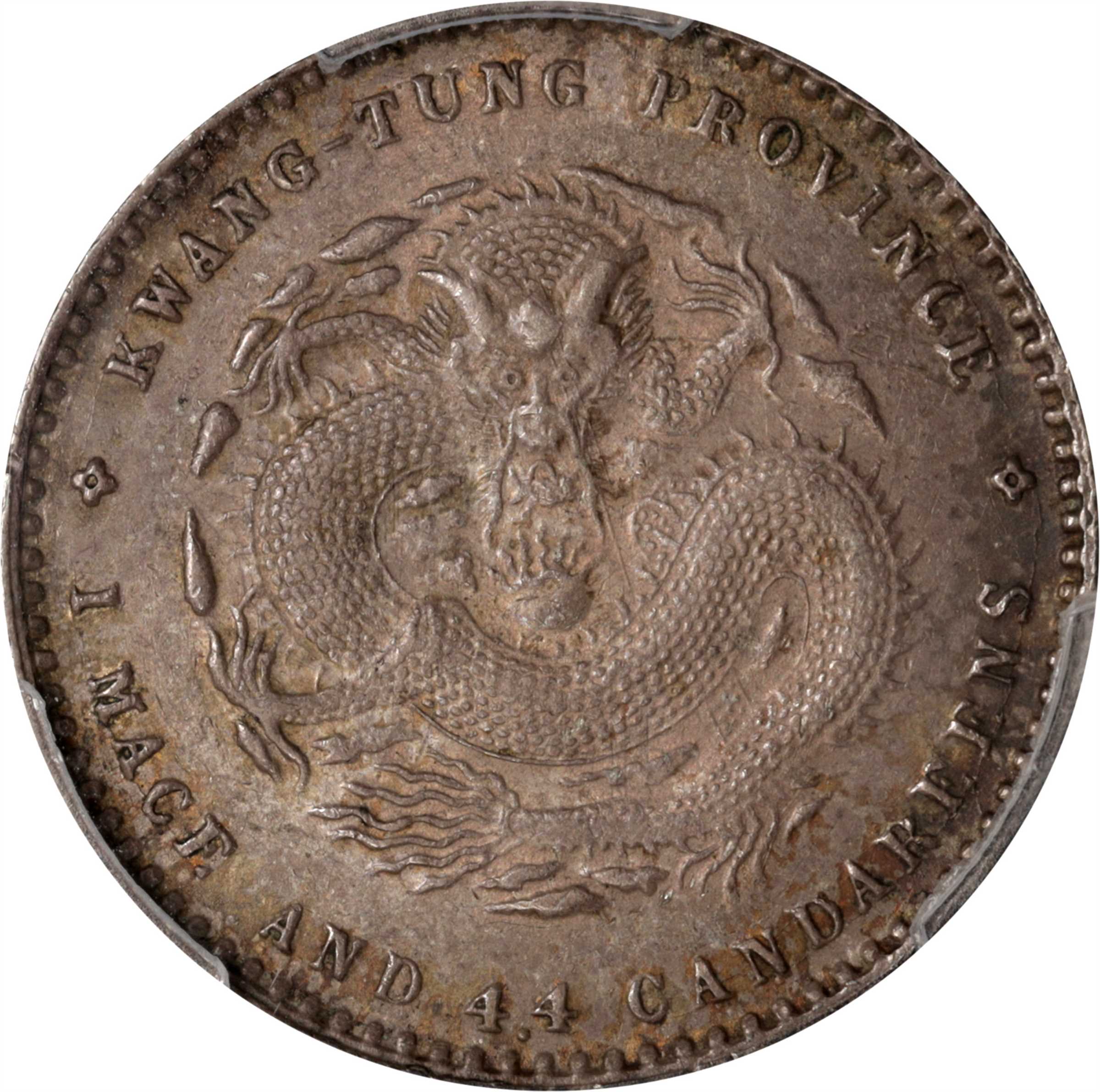 CHINA. Kwangtung. 1 Mace 4.4 Candareens (20 Cents), ND (1890-1908). | Barnebys