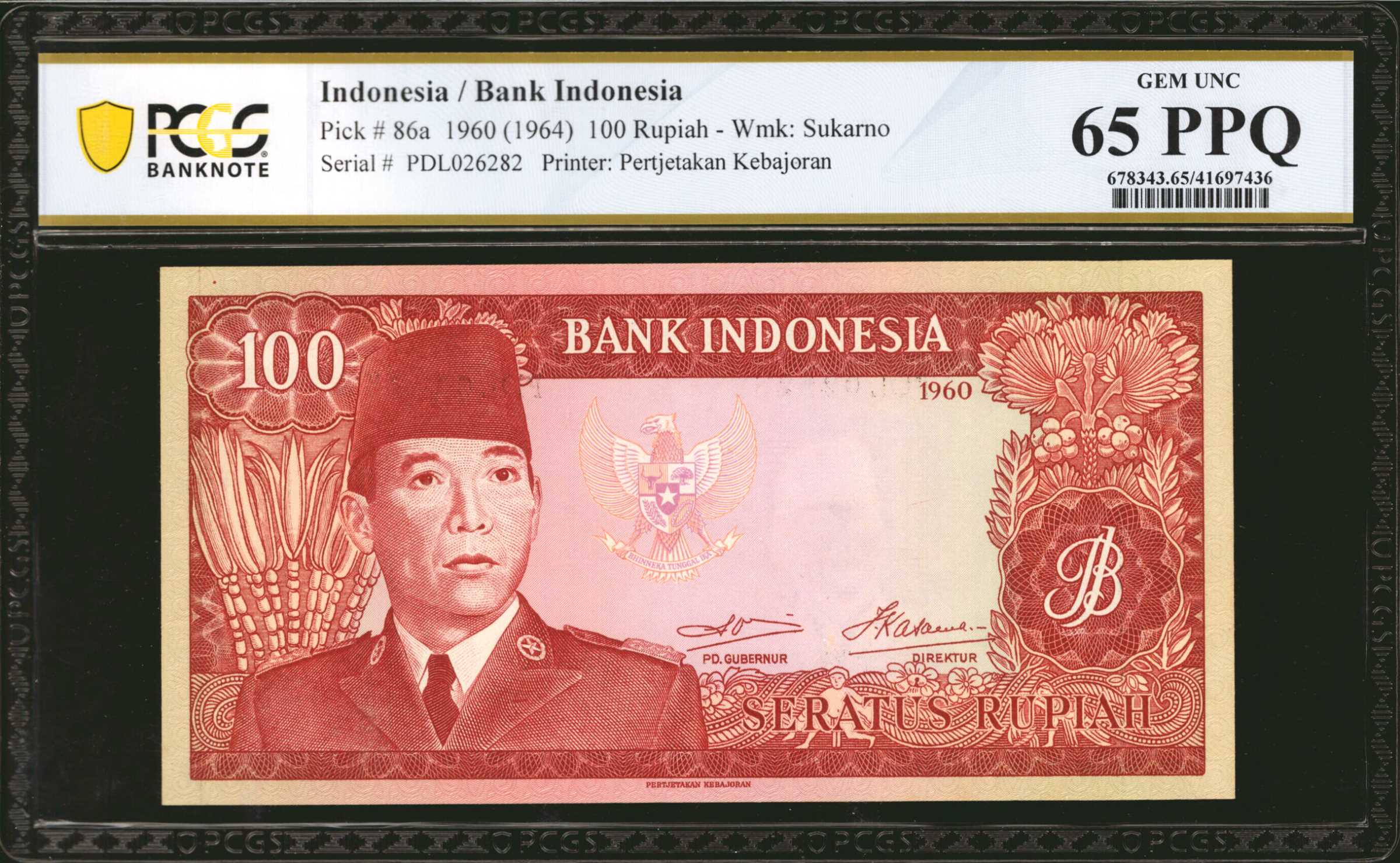 INDONESIA. Bank Indonesia. 100 Rupiah, 1960 (1964). P-86a. PCGS ...