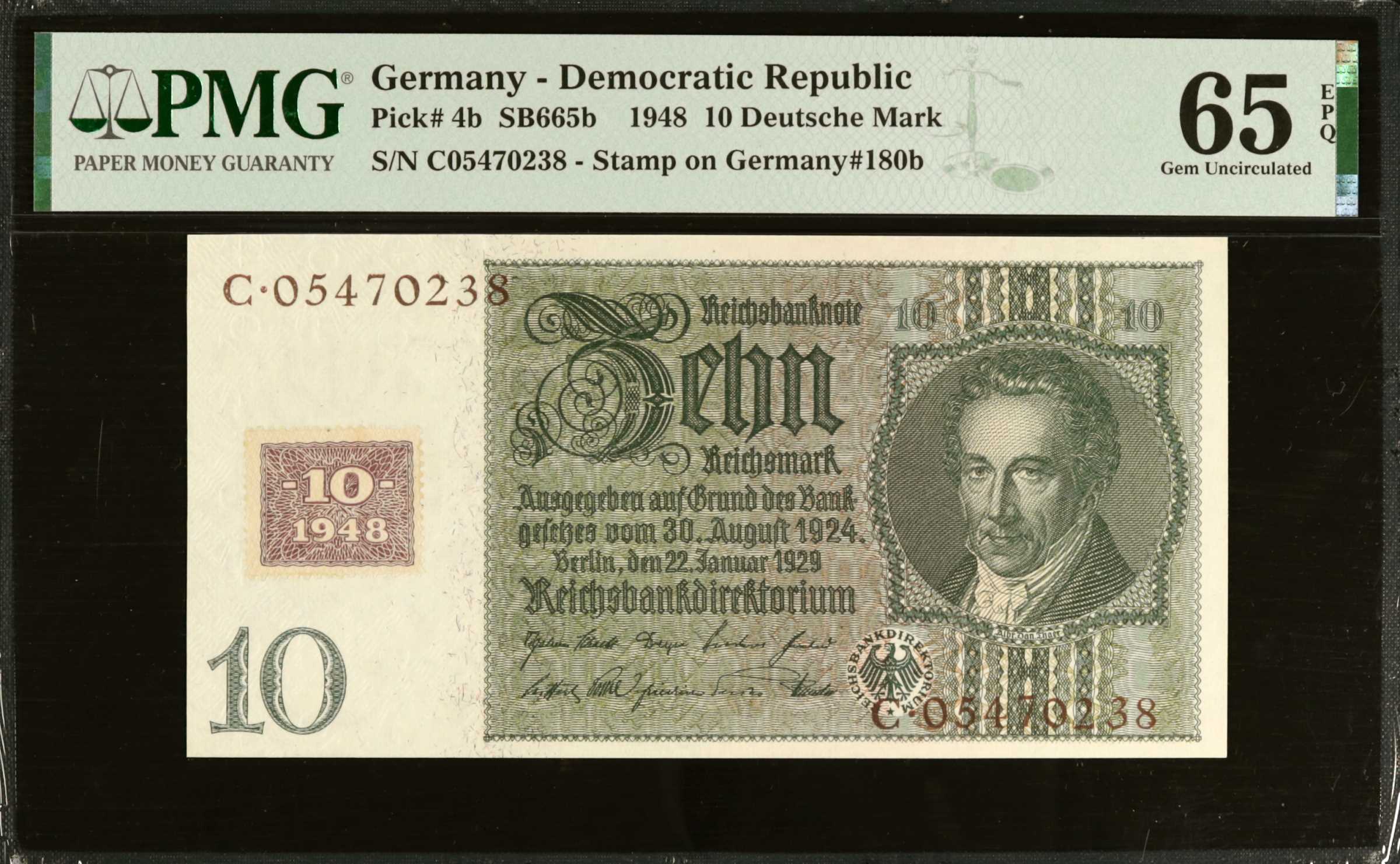 GERMANY, DEMOCRATIC REPUBLIC. Reichsbanknote. 10 Deutsche Mark, 1948 ...