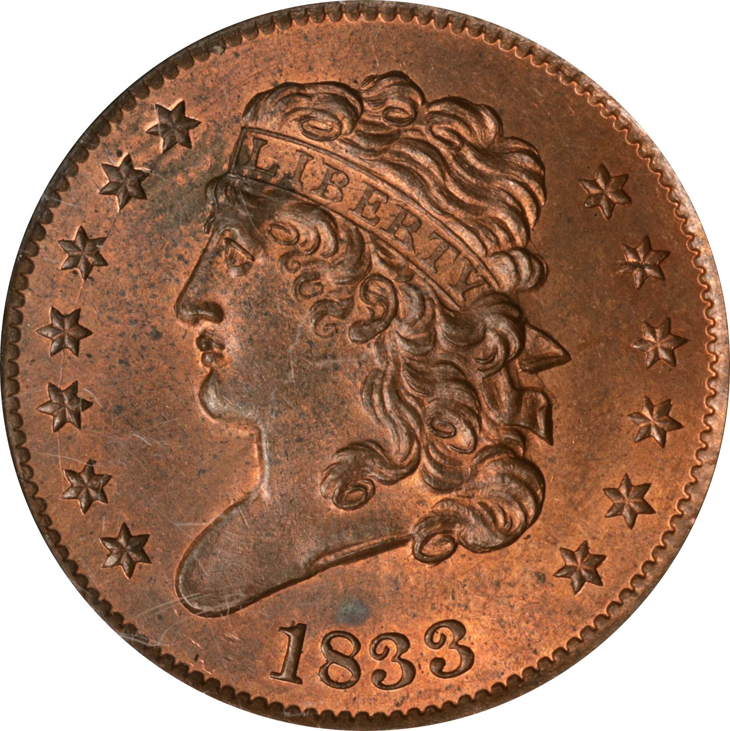 1833 Classic Head Half Cent. C-1, the only known dies. Rarity-1. MS-65 ...