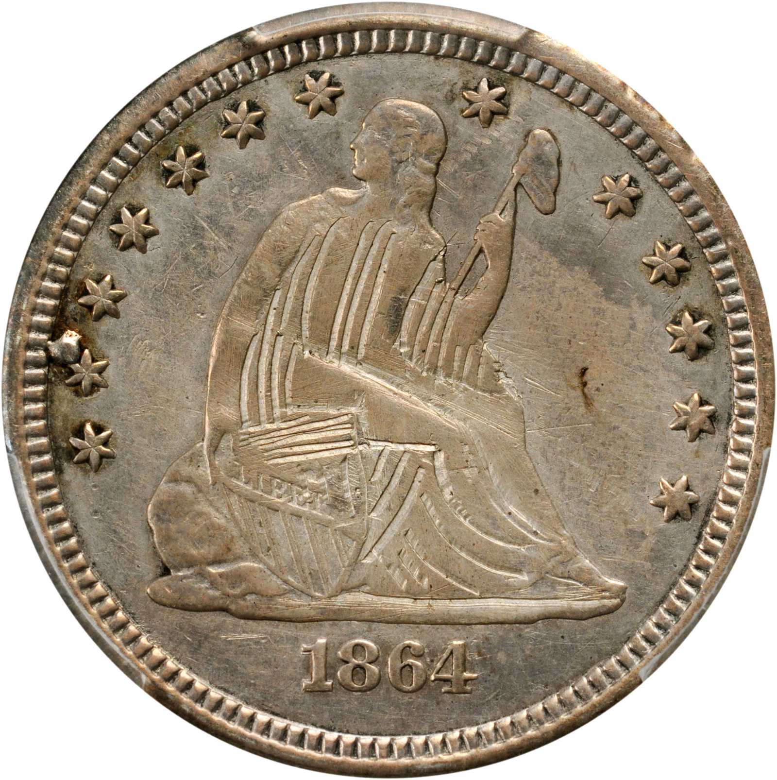 1864-S Liberty Seated Quarter. Briggs 1-A. Repunched Date. VF Details ...