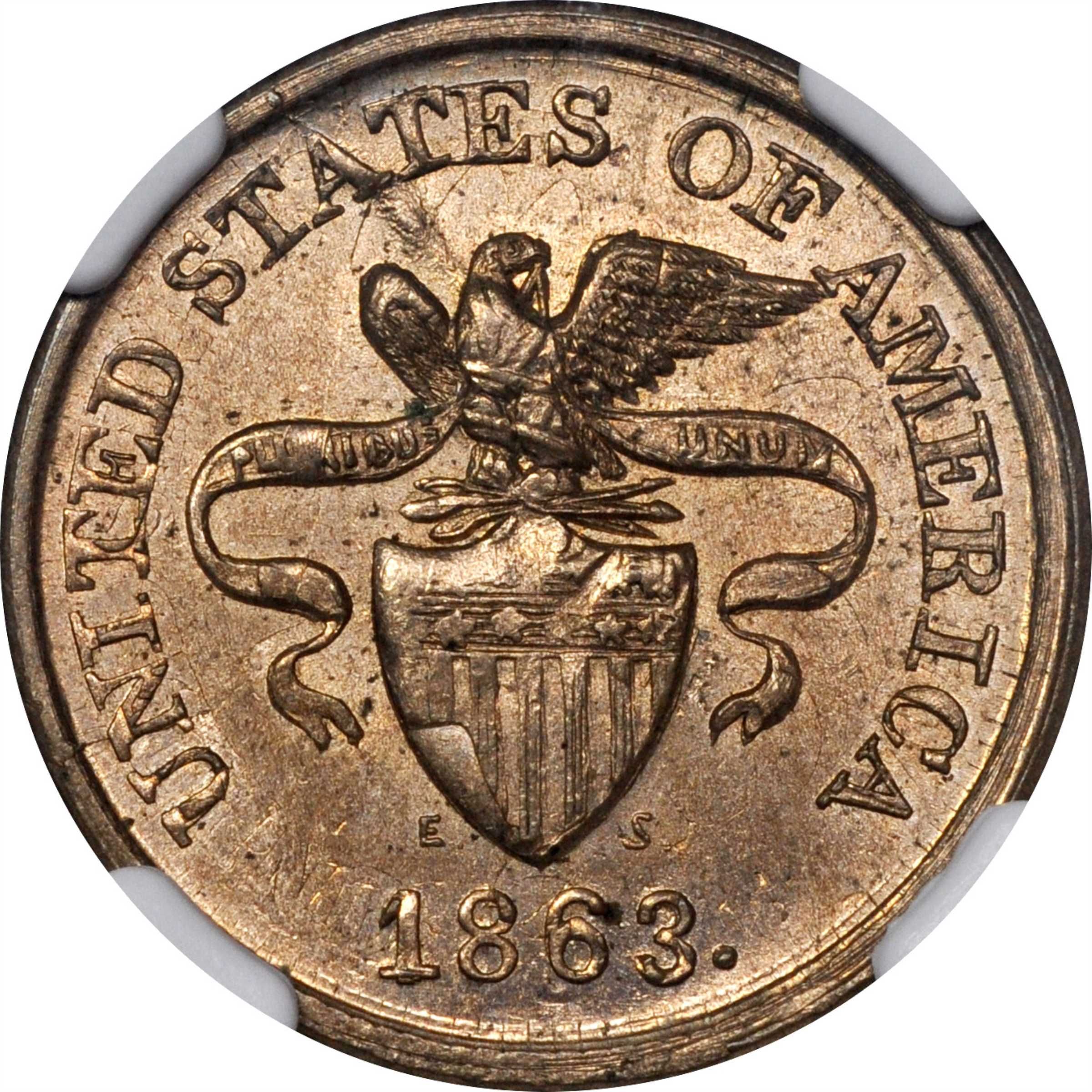 1863 Eagle on Shield / NOT ONE CENT. Fuld-196/355 do. Rarity-9. Copper ...