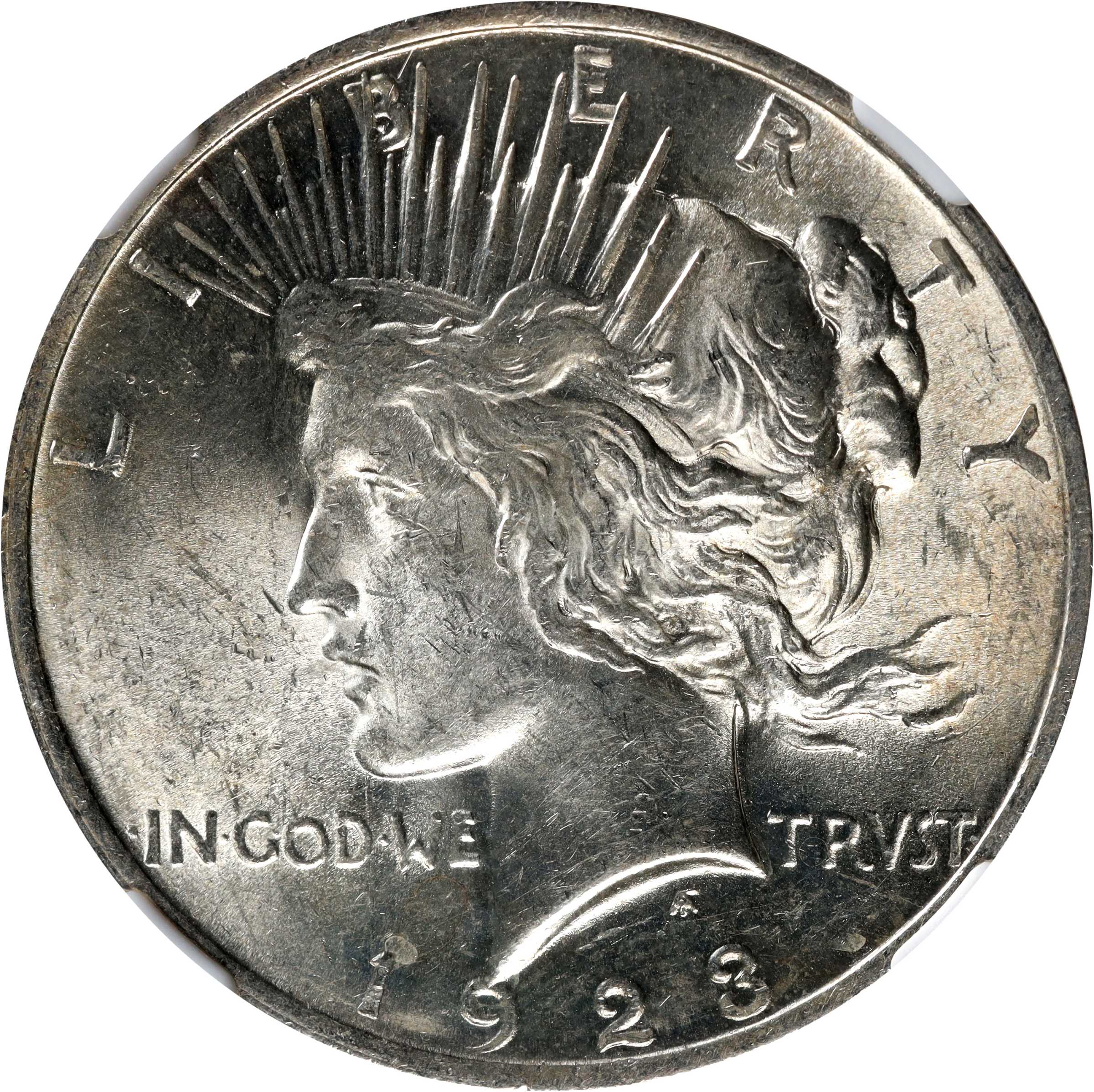 1923 Peace Silver Dollar. VAM-1F. Top 50 Variety. Chin Bar. Wayne | Barnebys