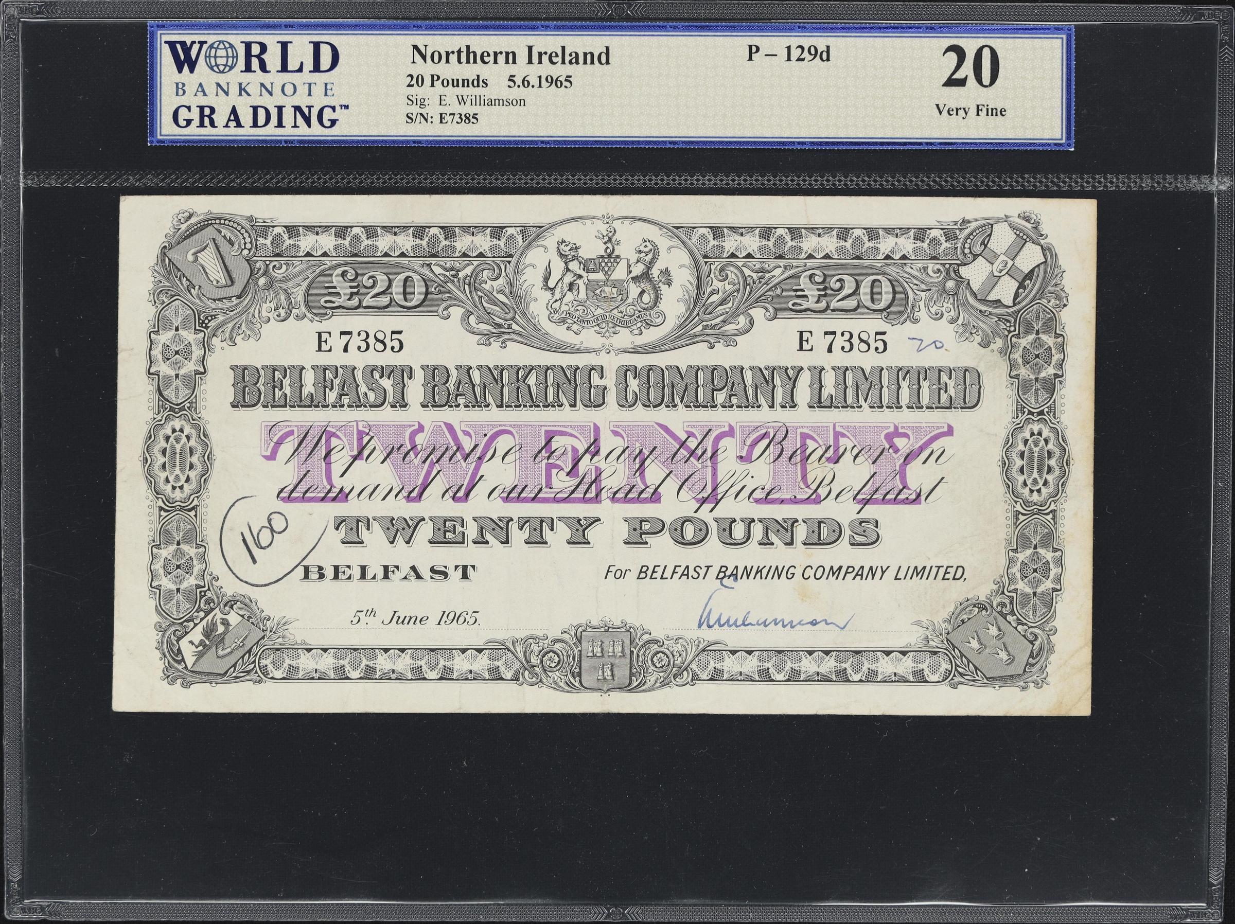 IRELAND, NORTHERN. Belfast Banking Company Limited. 20 Pounds, 5.6.1965 ...