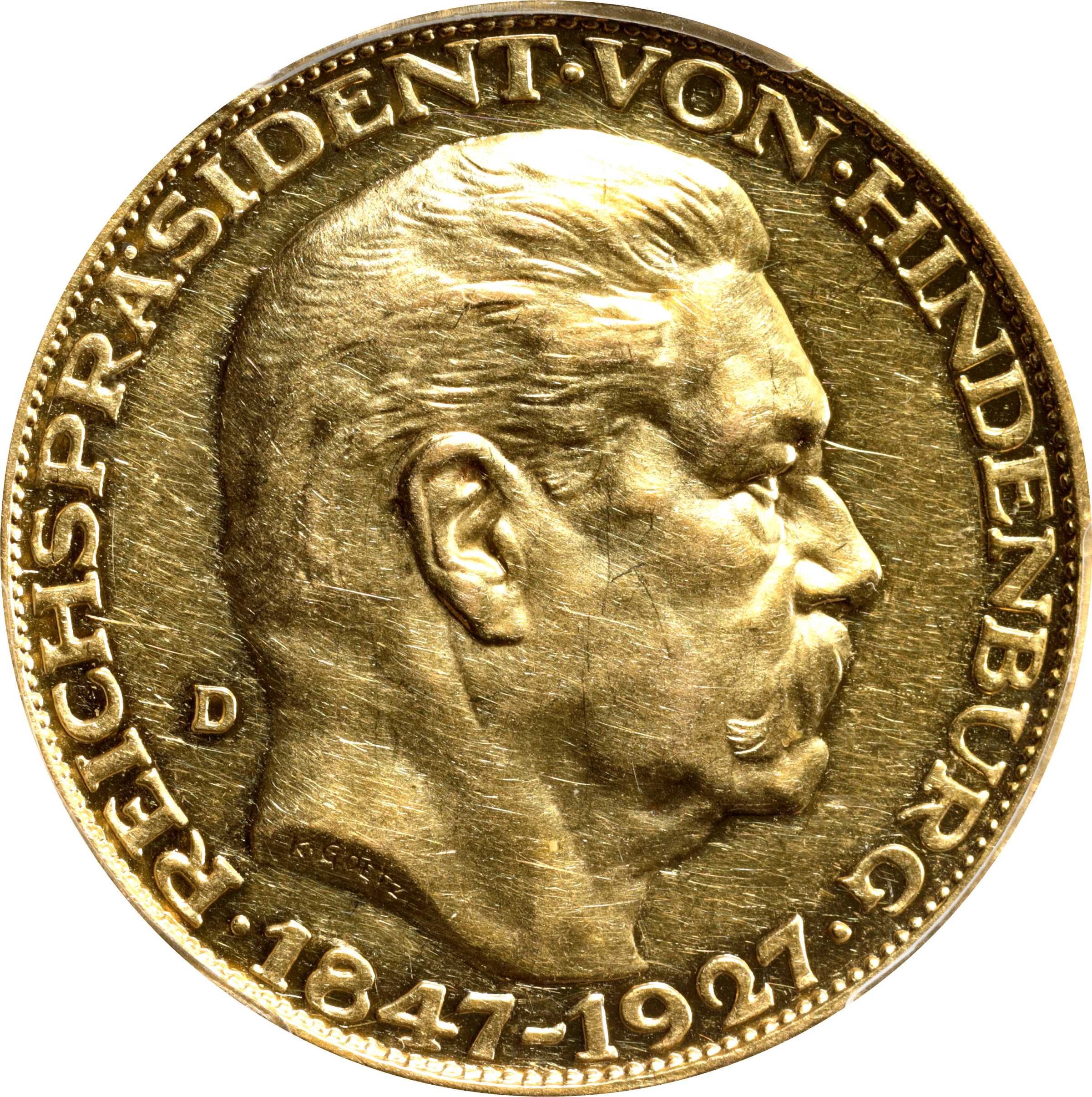 GERMANY. Weimar Republic. Gold Medallic 5 Mark, 1927-D. Munich Mint ...
