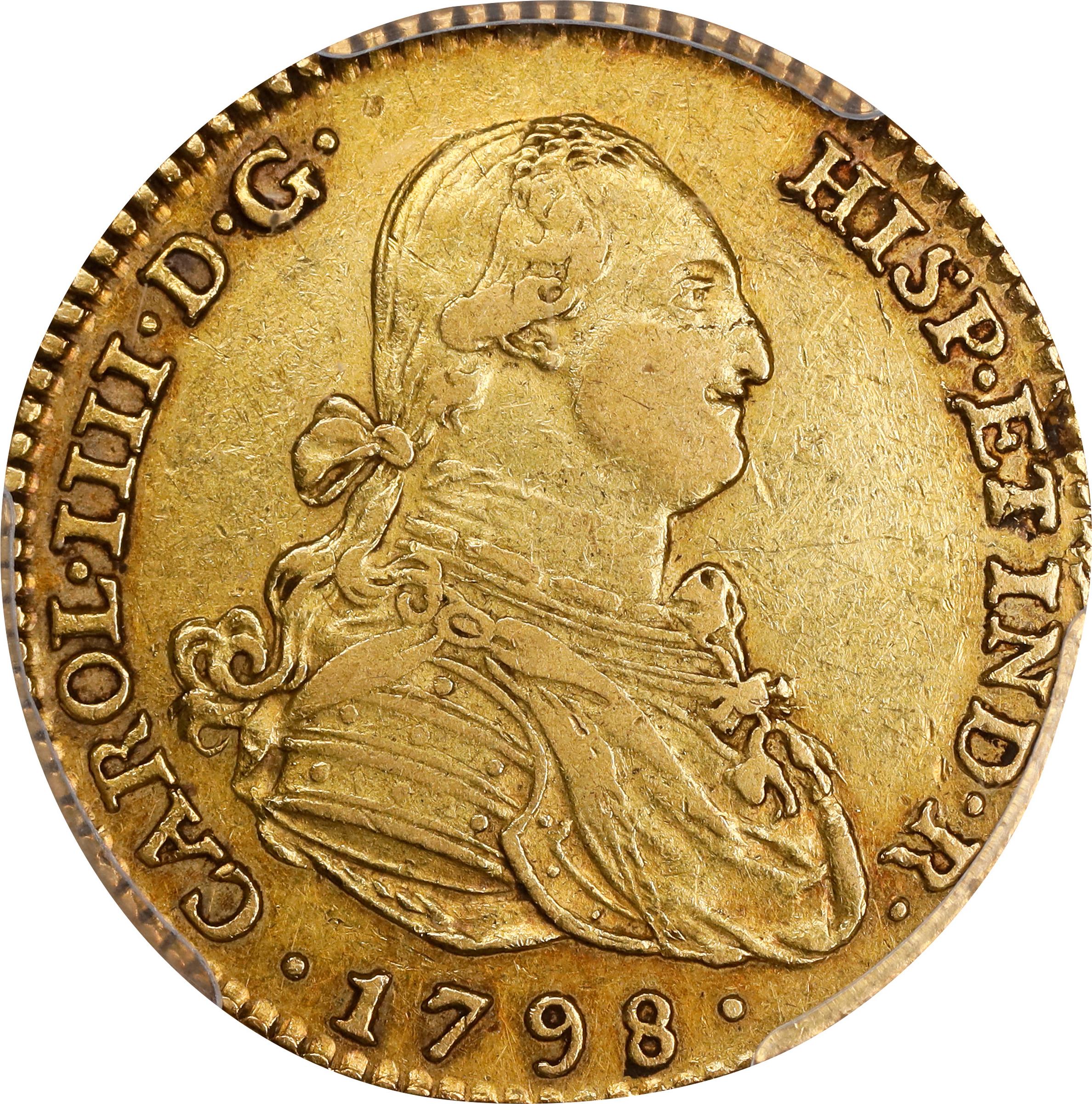 SPAIN. 2 Escudos, 1798-M MF. Madrid Mint. Charles IV. PCGS AU-50 ...