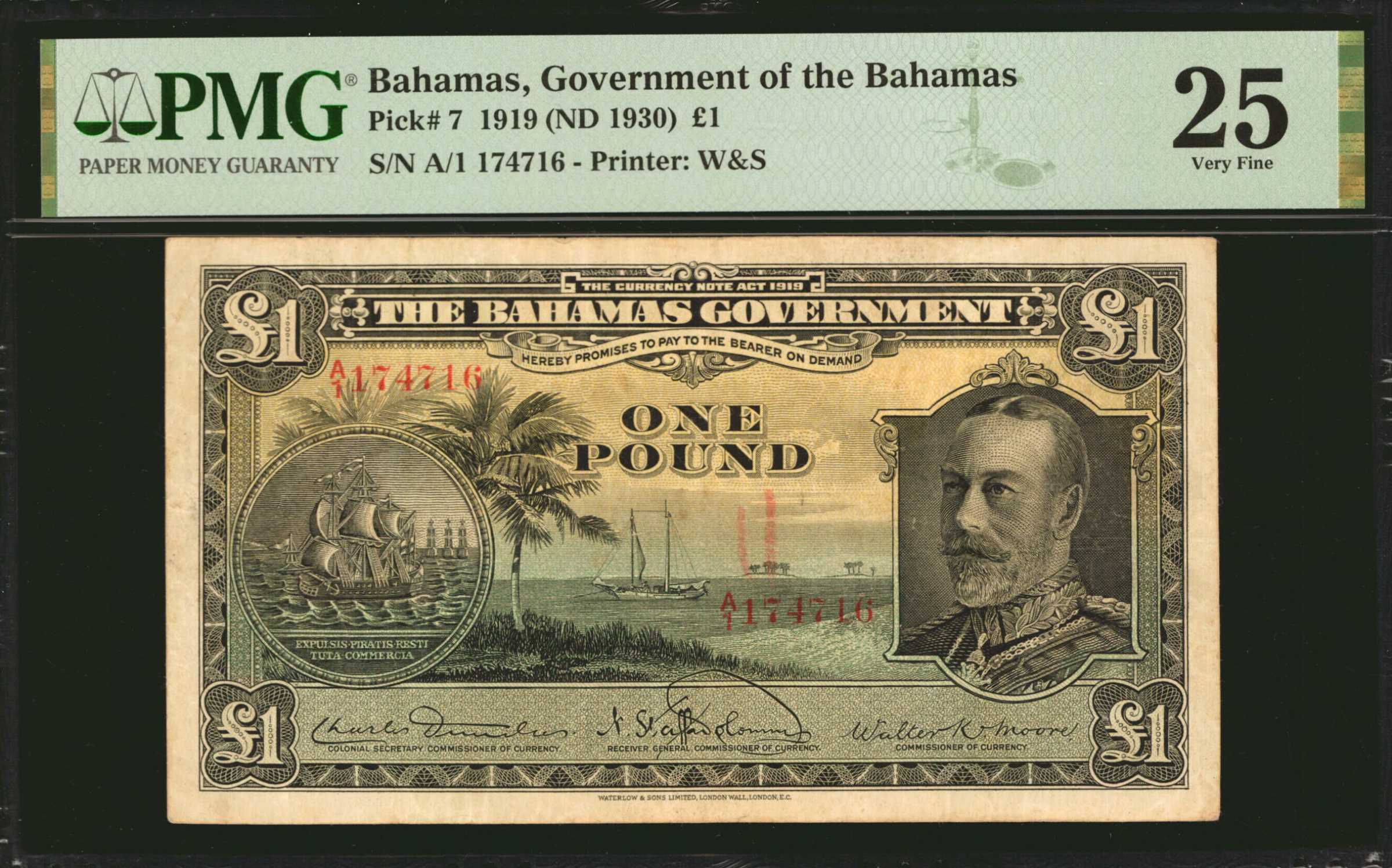 BAHAMAS. The Bahamas Government. 1 Pound, 1919 (ND 1930). P-7. PMG ...