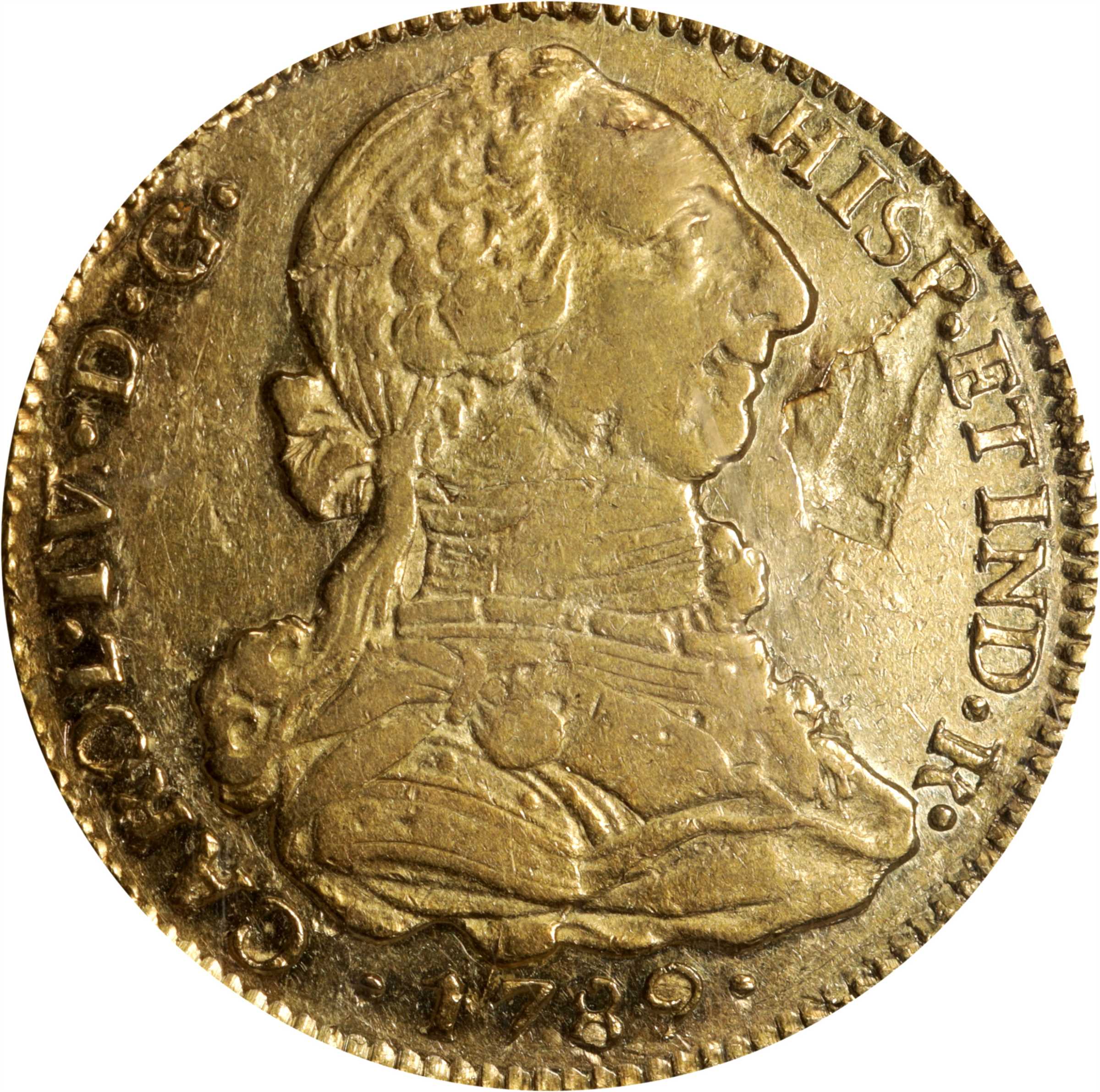 CHILE. Mint Error -- Obverse Lamination -- 4 Escudos, 1789-So DA ...