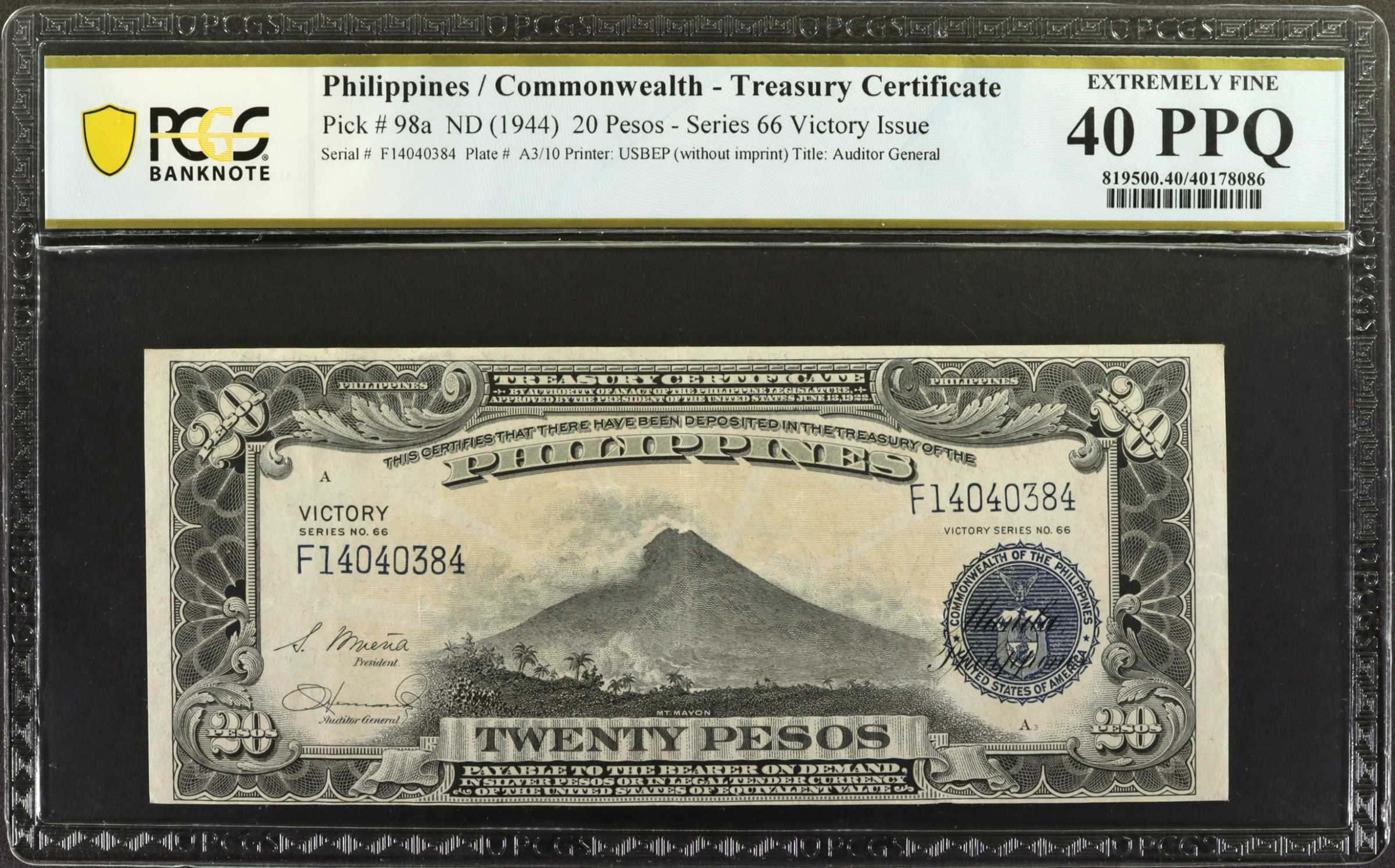 PHILIPPINES. Treasury of the Philippines. 20 Pesos, ND (1944). P-98a ...